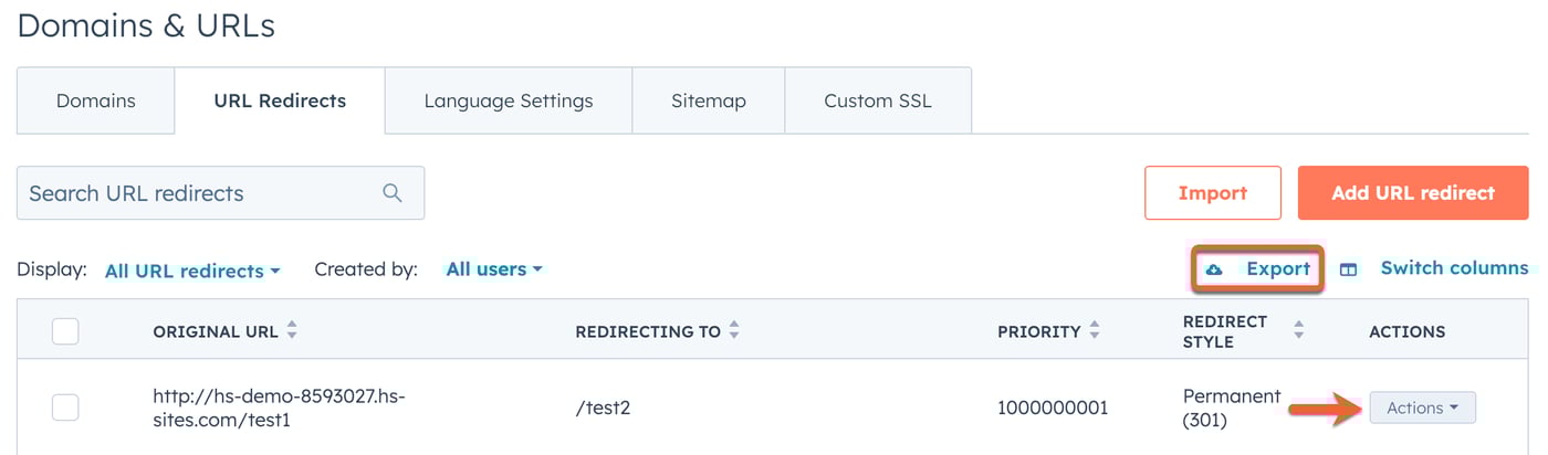 Create and manage URL redirects